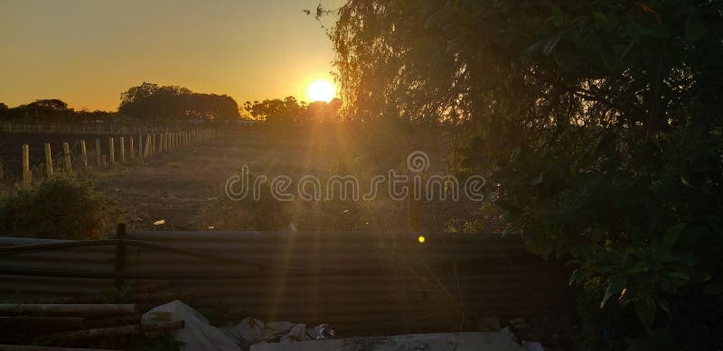 Red and Yellow Sun Rays Reflecting from Sun in the Time of Evening ...