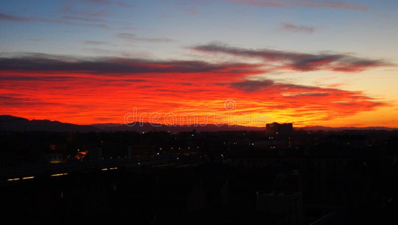 A red and yellow sunset stock photo. Image of panoramic - 127485428