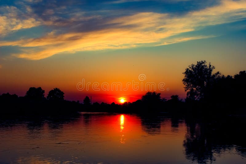 Red and Yellow Sunset River Sun and the Other Day Stock Photo - Image ...