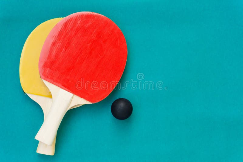 Red And Yellow Table Tennis Rackets With Black Balls,.table Tennis ...