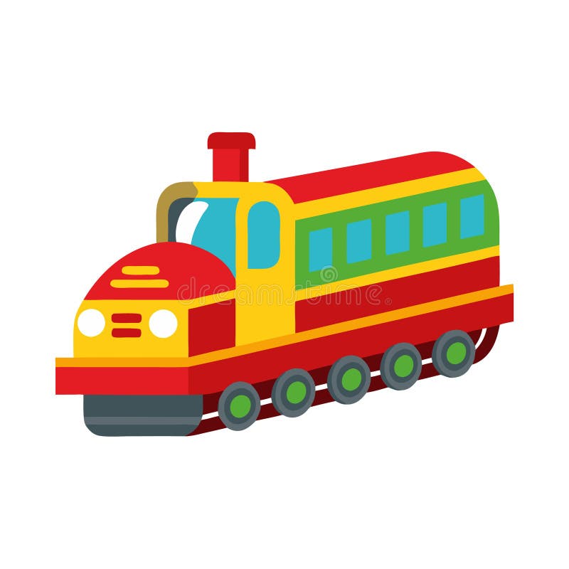 A Red and Yellow Train with a Yellow Engine and Green Wheels Stock ...