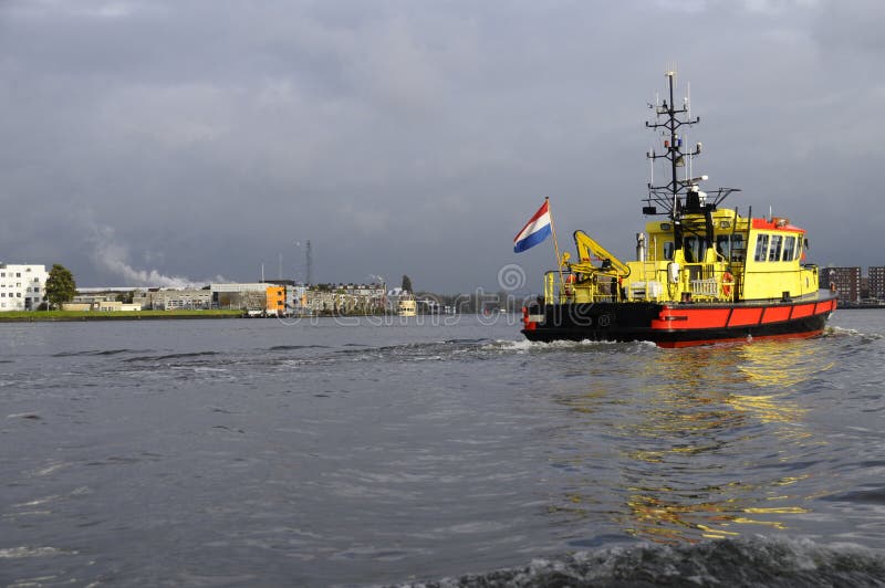 Red and Yellow Trawler in Amsterdam Stock Photo - Image of marina ...