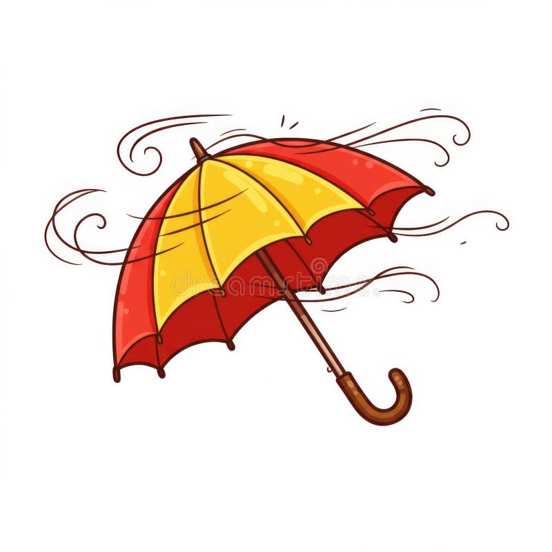Red and Yellow Umbrella in Strong Wind Illustration Stock Illustration ...