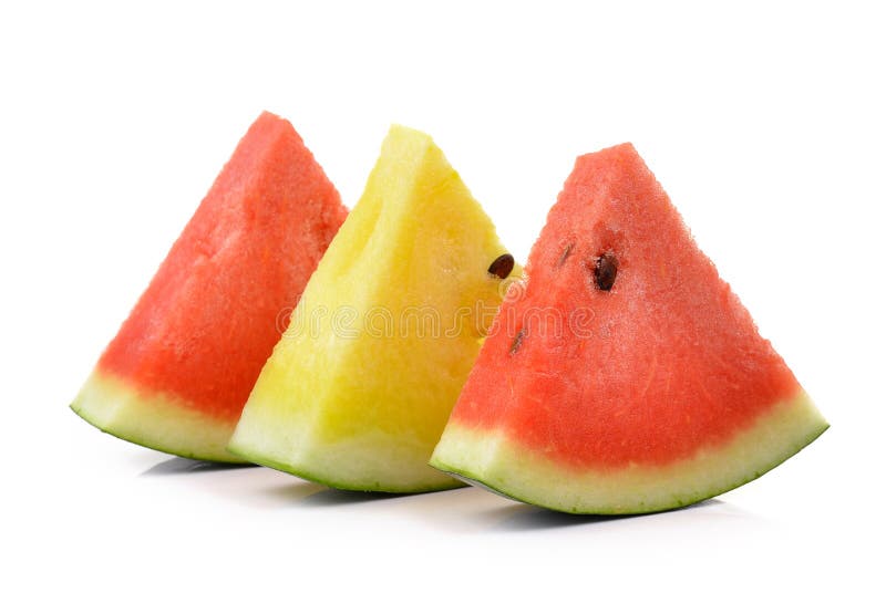 Red Yellow Water Melon on White Background Stock Photo - Image of piece ...