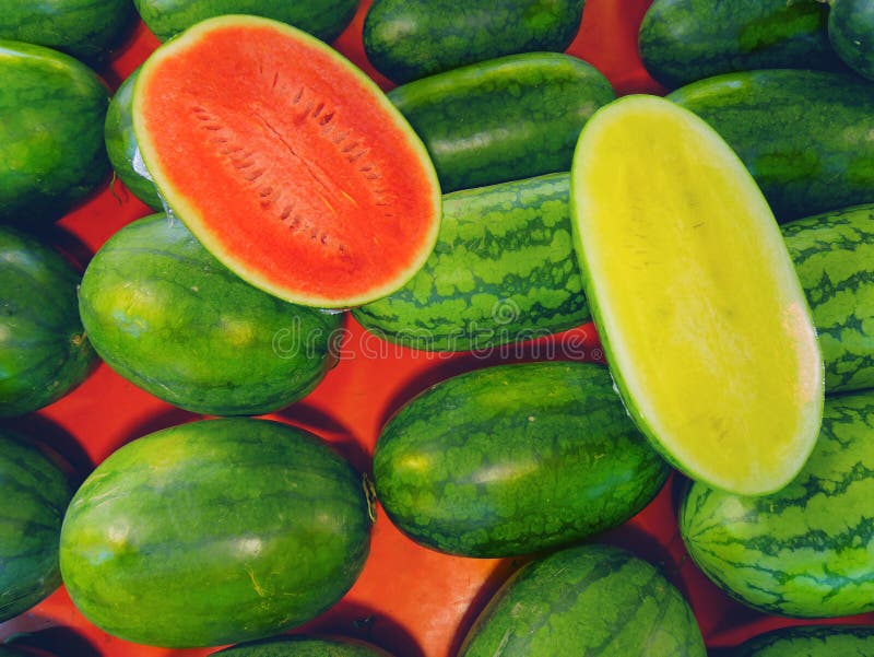 Red and Yellow Watermelons. Stock Image - Image of refreshment ...