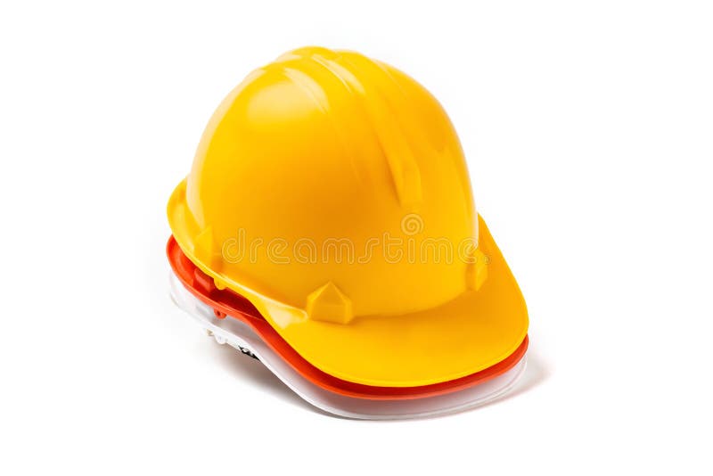 Red, Yellow, White Engineer Hat Work Safety on White Background. Stock ...