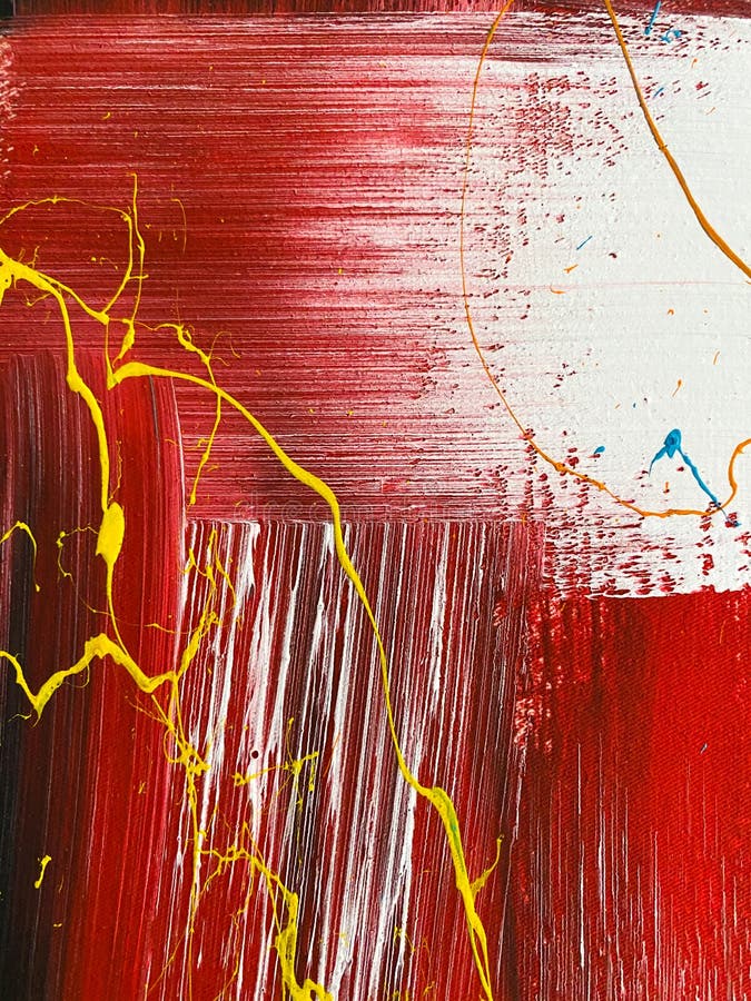Red, Yellow and White Strokes of Paint on the Fabric. Abstract ...