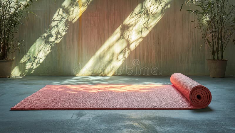 Red Yoga Mat in a Serene Studio with Sunlight. Concept of Mindfulness ...