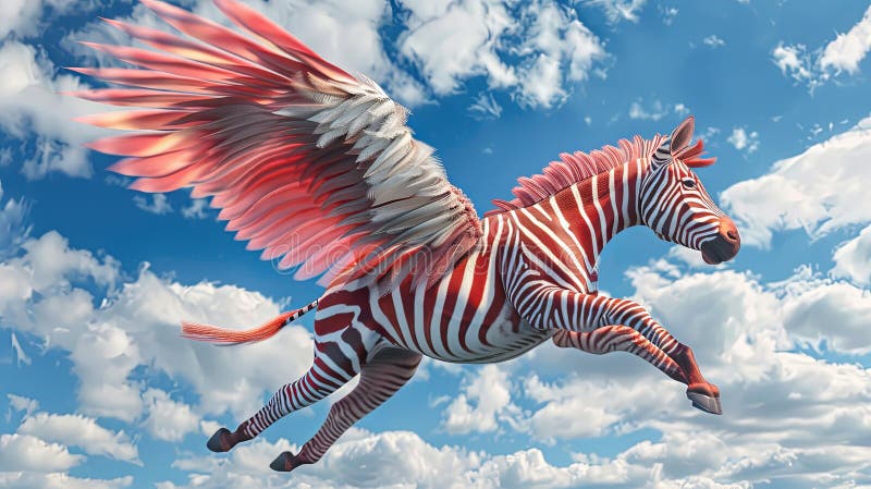 Red Zebra with Large, Vibrant Wings Flying through a Bright Blue Sky ...