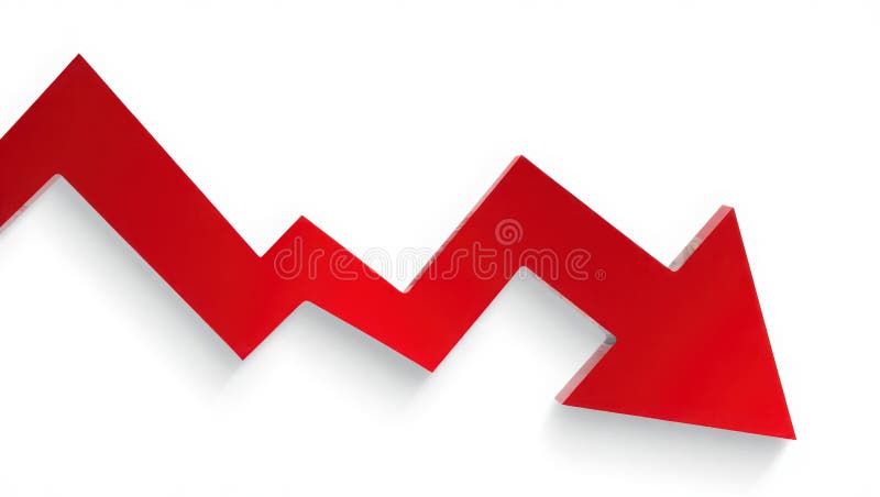 Red Zigzag Arrow Downward Trending Graphic White Background Sharp Angles Decline Decrease Fall ...