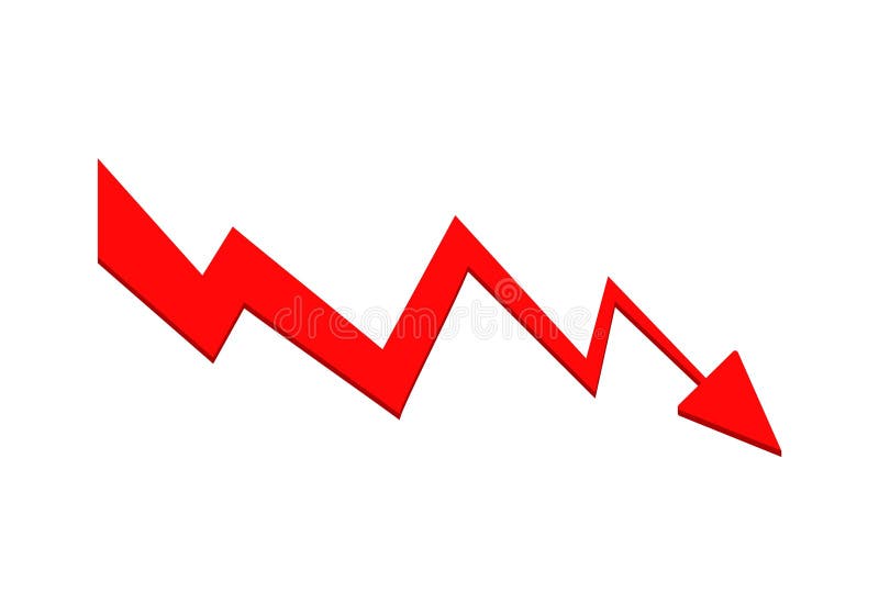 Red Zigzag Arrow Pointing Downward on White Background Stock ...
