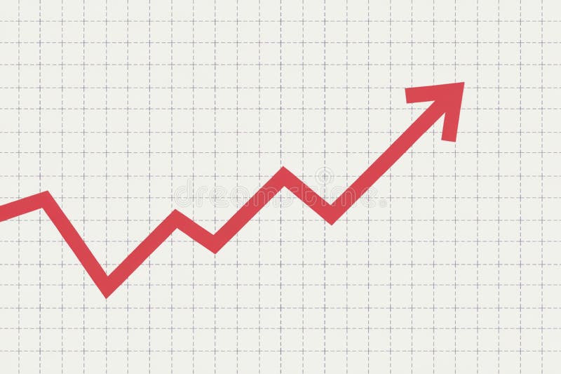 Red Zigzag Line Chart Rises, Dips, and Ascends on White Grid Background ...