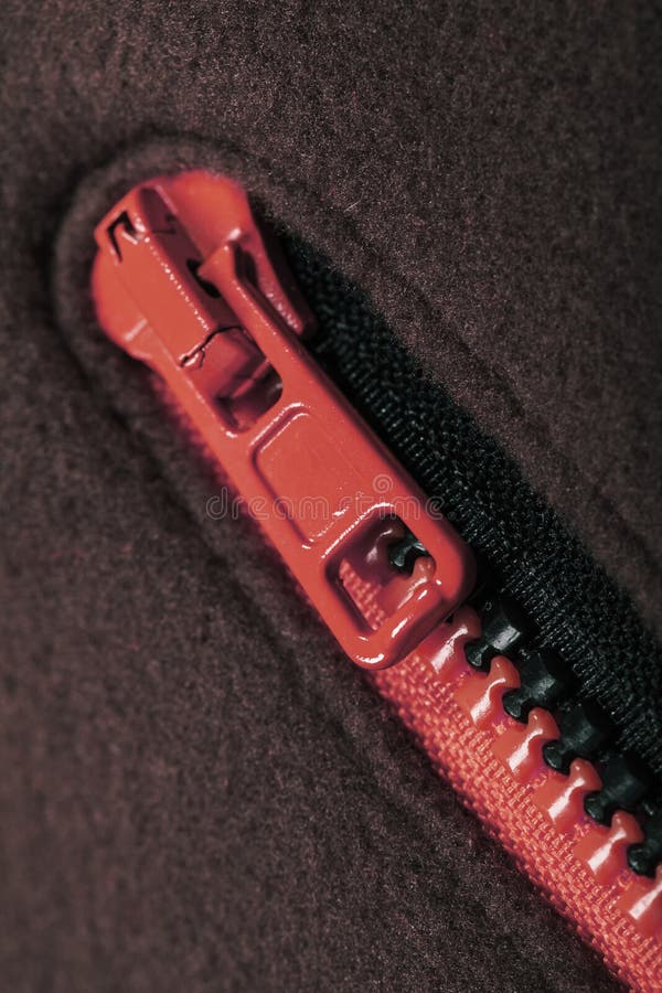 Red Zipper of a Fleece Jacket, Close-up Stock Photo - Image of backdrop ...