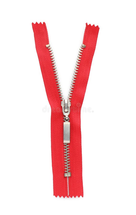 Red Zipper Isolated on White, Top View Stock Photo - Image of clothing ...
