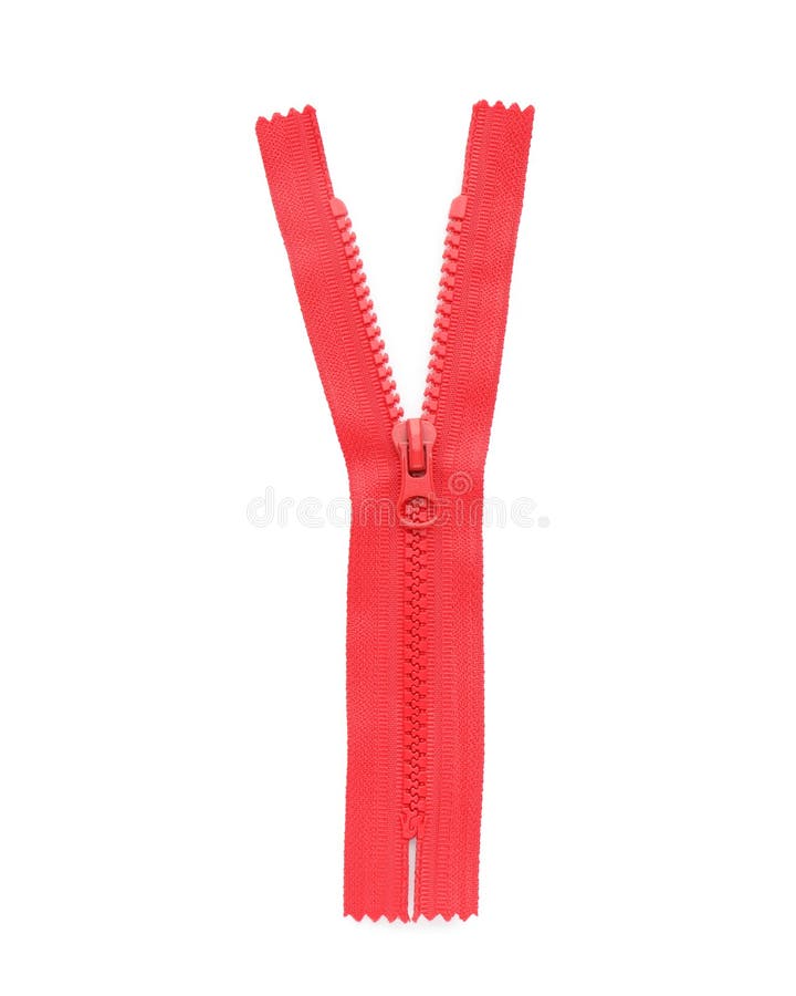 Red Zipper Isolated on White, Top View Stock Photo - Image of fastening ...