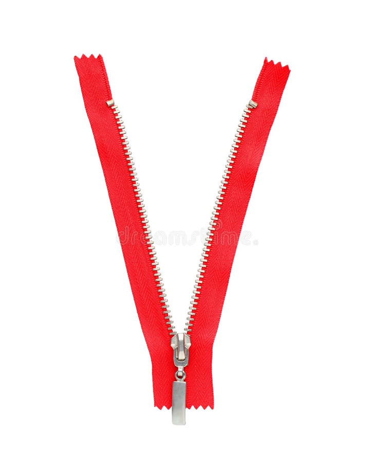 Red Zipper Isolated on White, Top View Stock Photo - Image of connect ...
