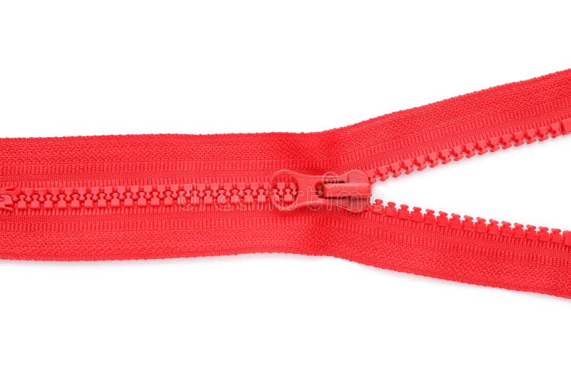Red Zipper on White Background, Top View Stock Photo - Image of ...