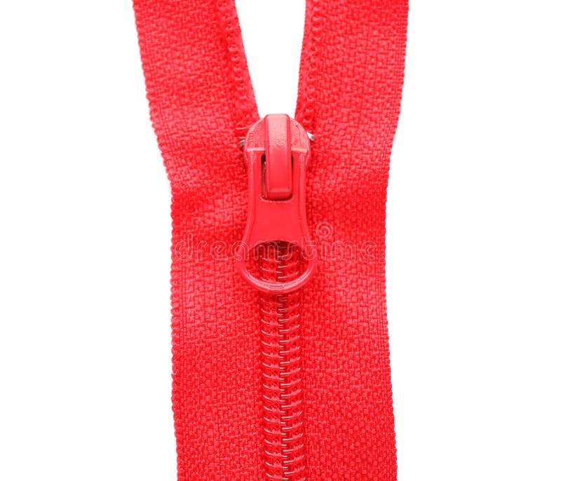Red Zipper on White Background, Top View Stock Image - Image of metal ...
