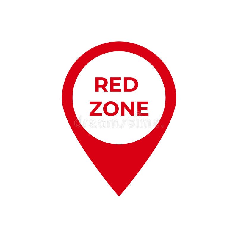 Red Zone Geolocation Marker: Pin with Bold White Text Inside Circular ...