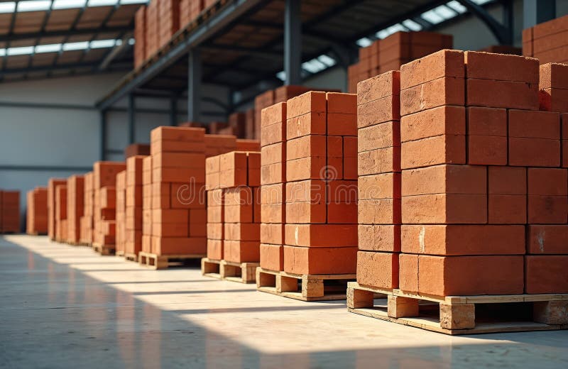 Redbricks Stacked on Pallets at Warehouse Building Materials Storage ...