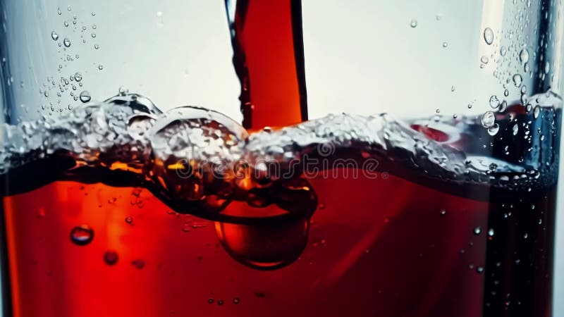A Redcolored Soda Being Expertly Poured into a Glass with the ...
