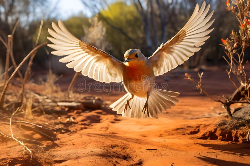 Reddish Brown Bird in Flight Over Red Desert Sand Stock Illustration ...
