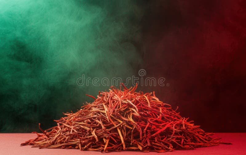 ReddishBrown Metallic Threads Pile with Teal and Red Smoky Background ...