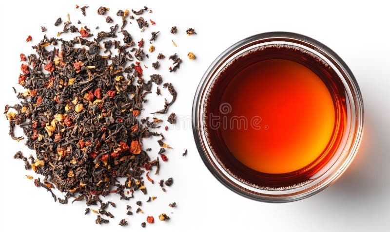 Reddish Brown Tea is Displayed in a Clear Glass Cup on a Plain White ...