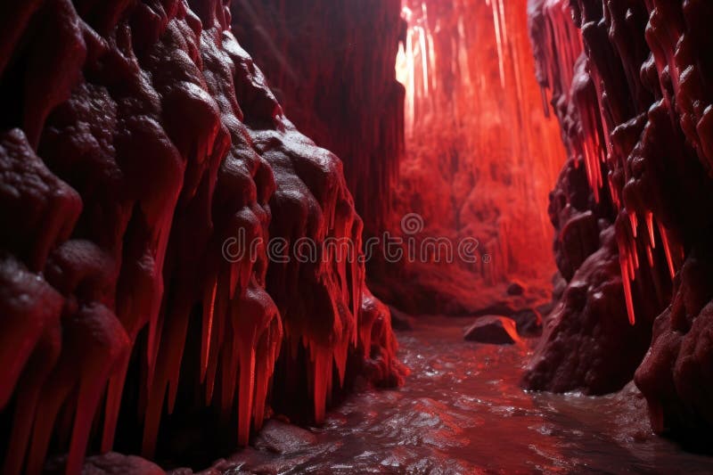 Reddish Crystals Glowing on Cave Walls Stock Photo - Image of natural ...