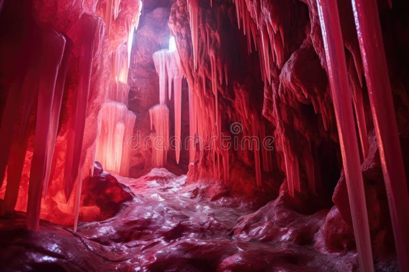 Reddish Crystals Glowing on Cave Walls Stock Illustration ...