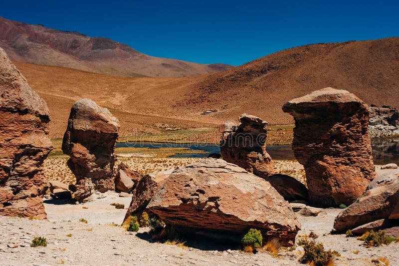 Reddish Rock Formations in Desert Morning Sun, Bolivia Stock Image ...