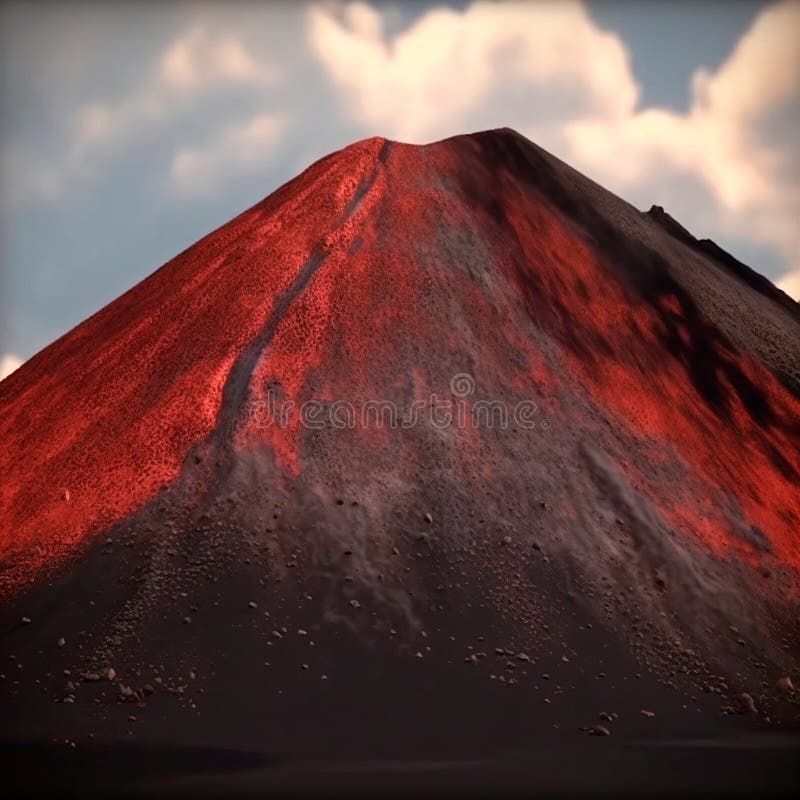 Reddish Volcano in the Background with Cloudy Sky Stock Image - Image ...