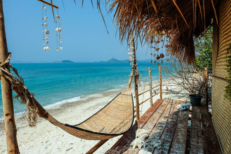 Praia Bonita Rede Entre Duas Palmeiras Na Praia H Imagem de Stock ...