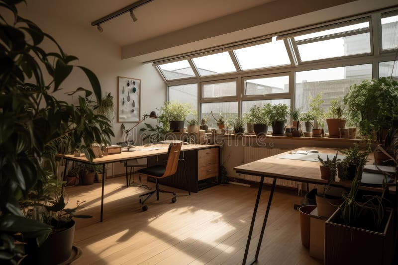 Redefining the Workplace with Generative AI: Office Wood Design Stock ...