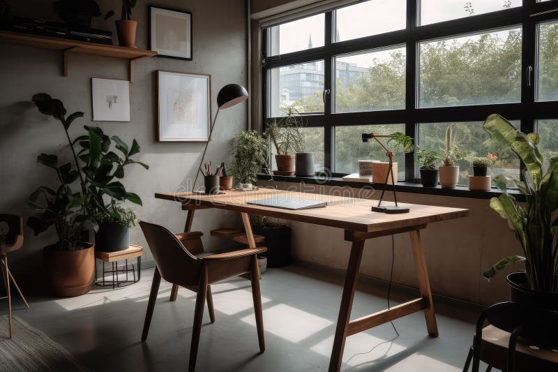 Redefining the Workplace with Generative AI: Office Wood Design Stock ...