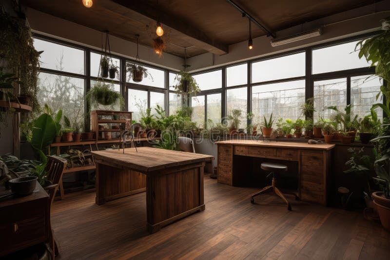 Redefining the Workplace with Generative AI: Office Wood Design Stock ...