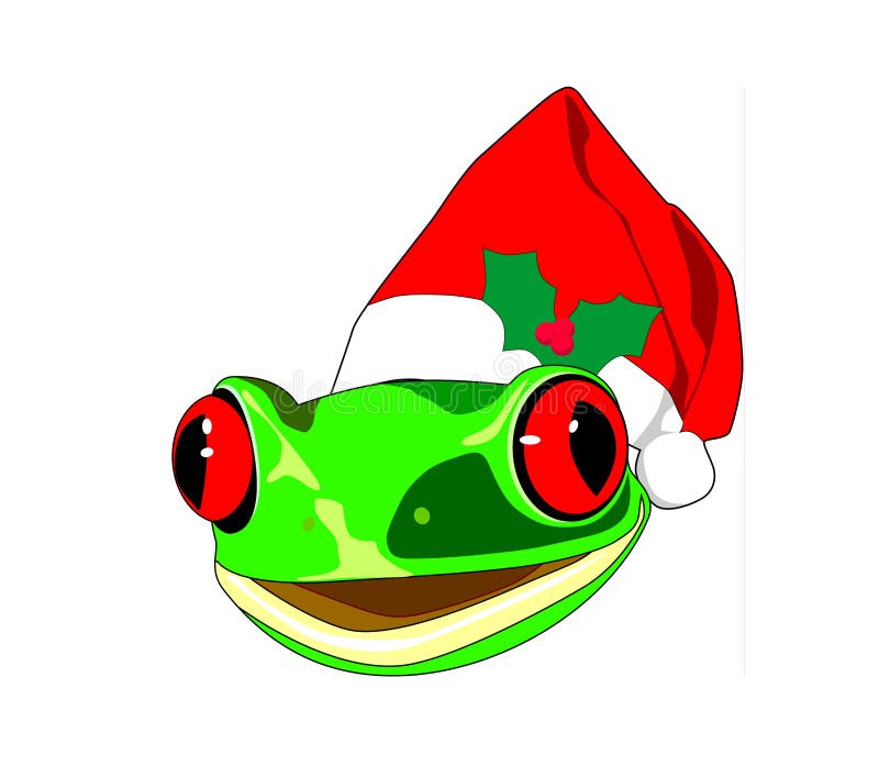 Redeyed Frog Wearing Santa Hat Stock Illustration - Illustration of ...
