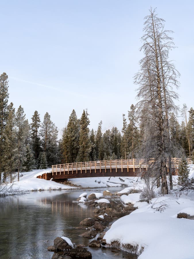 Redfish Lake Creek in Winter with a Bridge Stock Image - Image of idaho ...