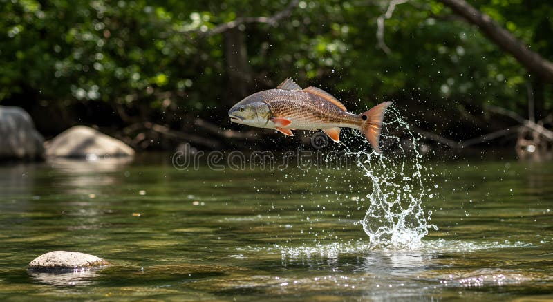 Redfish Leaping Out of the Water, Displaying Aquatic Athleticism and ...