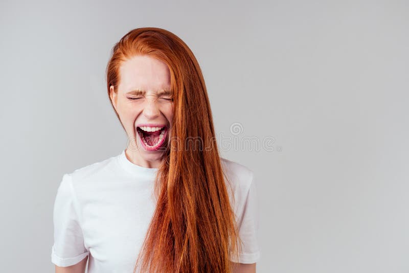 Redhaired Ginger Student Woman with Open Mouth and Bad Teeth Stock ...