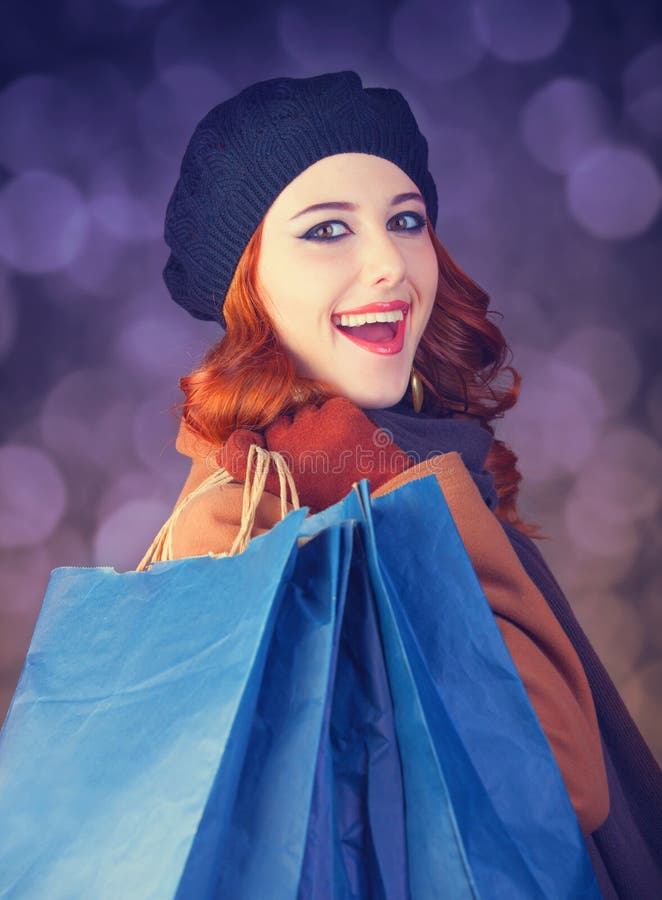 Redhead with with bag. stock image. Image of clothing - 35812293