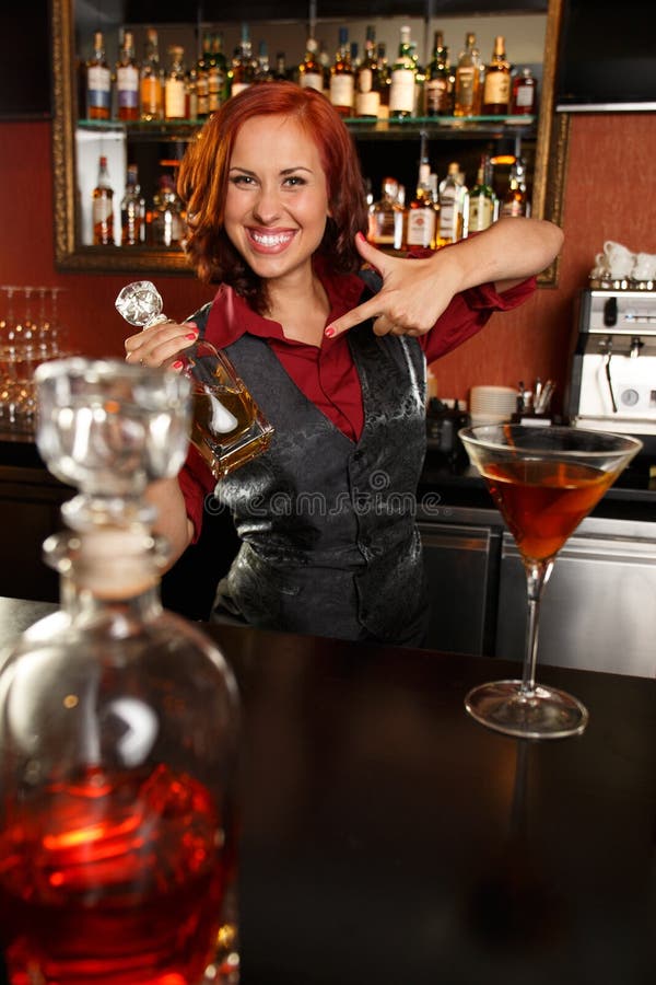 Redhead barmaid stock photo. Image of caucasian, drink - 36530514