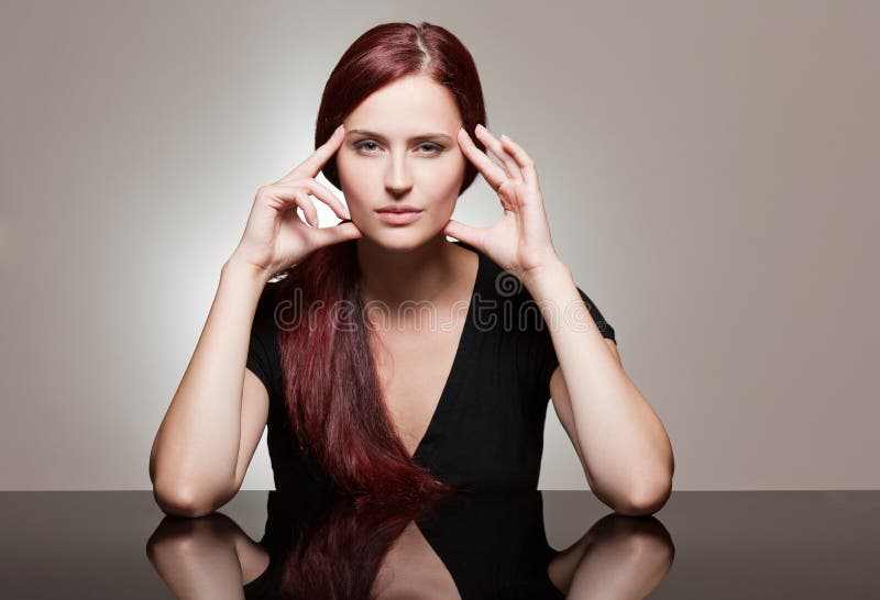 Redhead Beauty with Strong Facial Expression. Stock Image - Image of ...