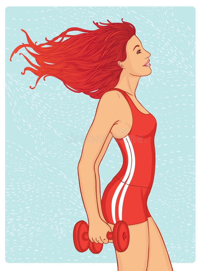Redhead Beauty Training with Dumbells Stock Vector - Illustration of ...