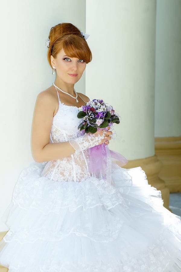 Portrait Redhead Charming Bride Stock Image - Image of posing, white ...