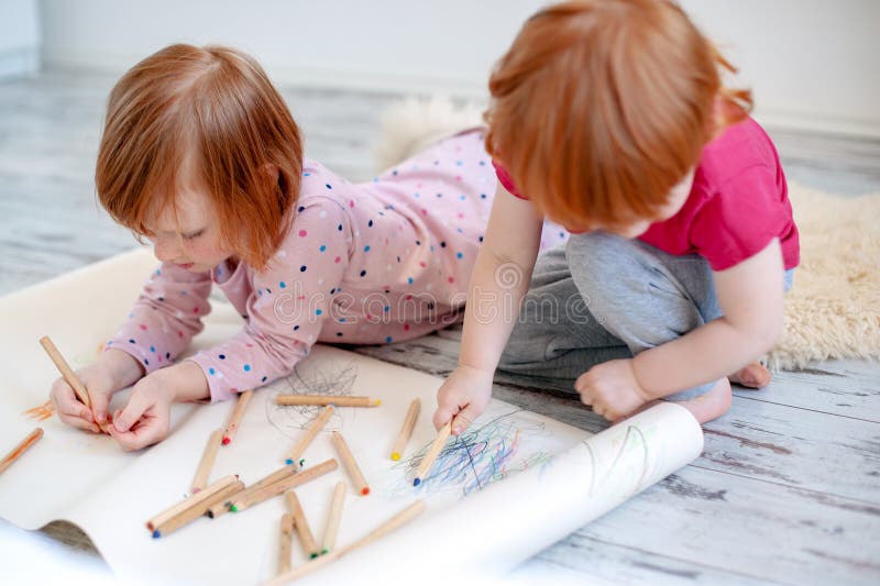 Children Draw with Colored Pencils Stock Photo - Image of drawing ...