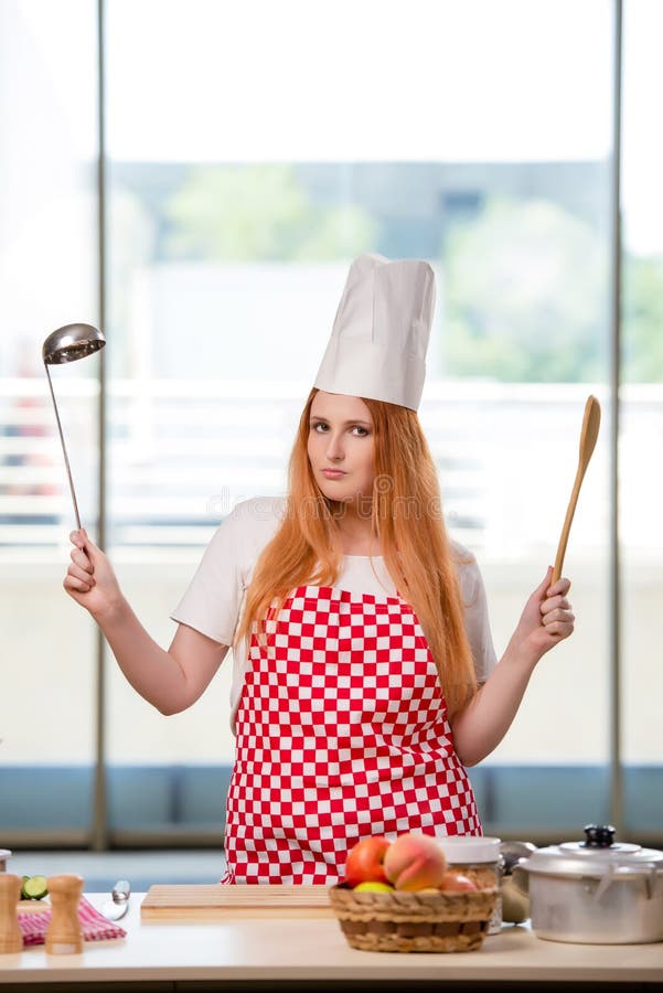 The Redhead Cook Working in the Kitchen Stock Photo - Image of plate ...