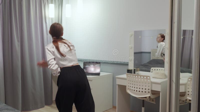 Young Talented Dancer Practicing Modern Dance Moves in Bedroom Stock ...