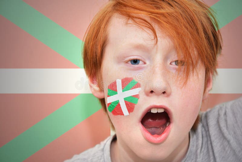 Redhead Fan Boy with Basque Country Flag Painted on His Face Stock ...