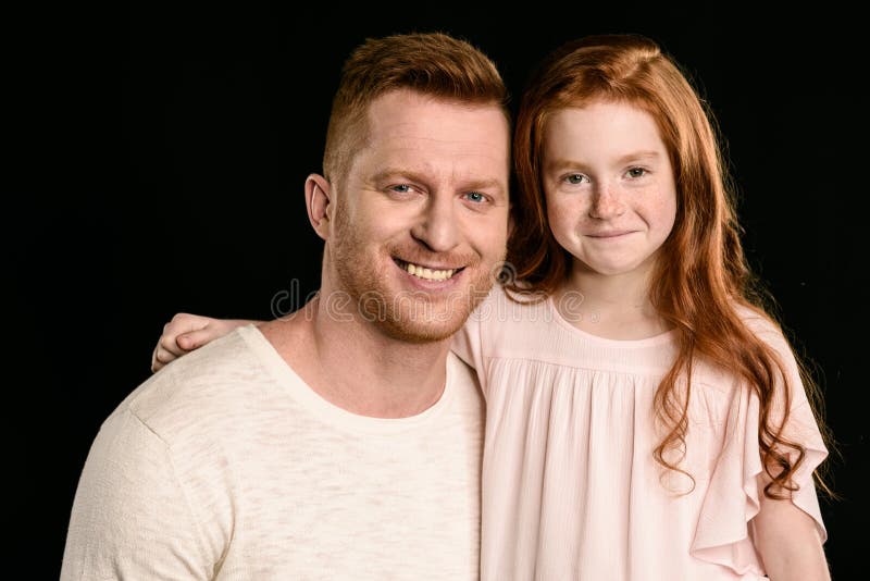 Redhead Father and Adorable Daughter Looking at Camera Stock Photo ...